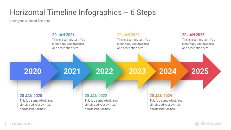 6 Steps Horizontal Timeline Infographics PowerPoint Template Designs ...