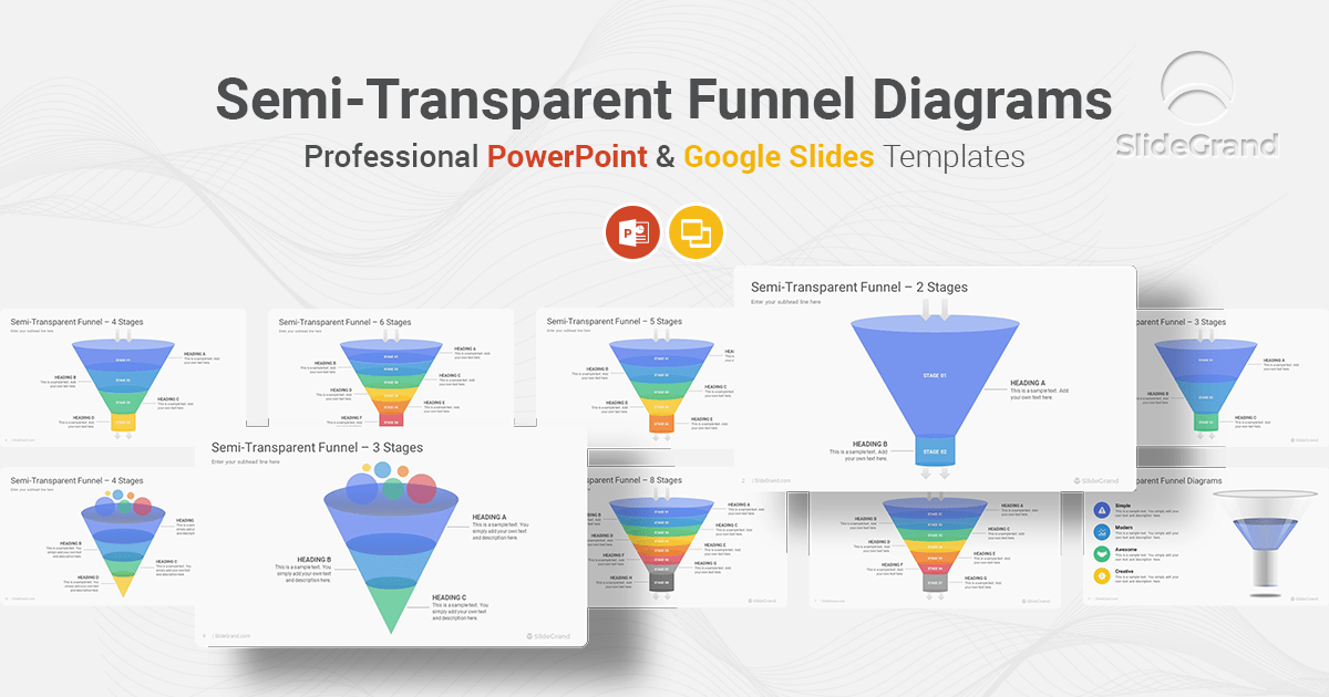 Semi-Transparent Funnel Diagrams PowerPoint Template Designs - SlideGrand